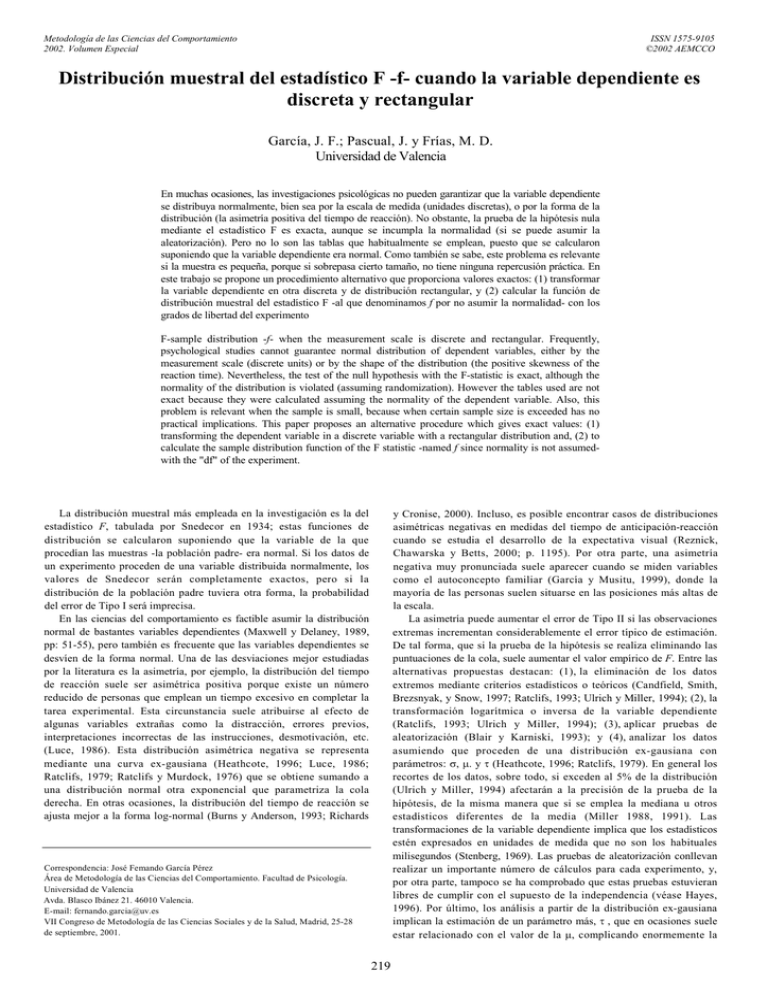 Distribución muestral del estadístico F -f