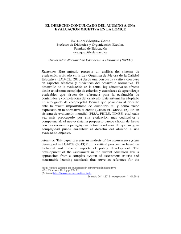 EL DERECHO CONCULCADO DEL ALUMNO A UNA