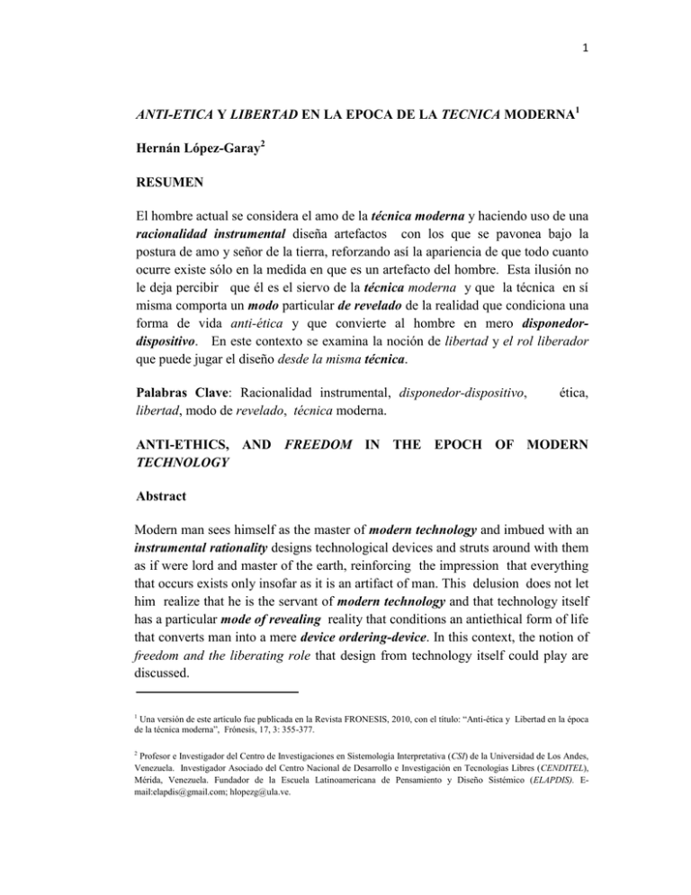 anti etica y libertad en la epoca de la tecnica moderna versión