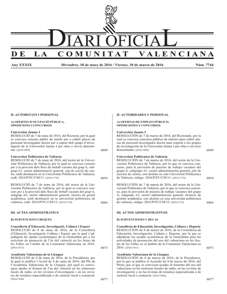 DOCV sencer (pdf 7.180KB) - Diari Oficial de la Comunitat Valenciana