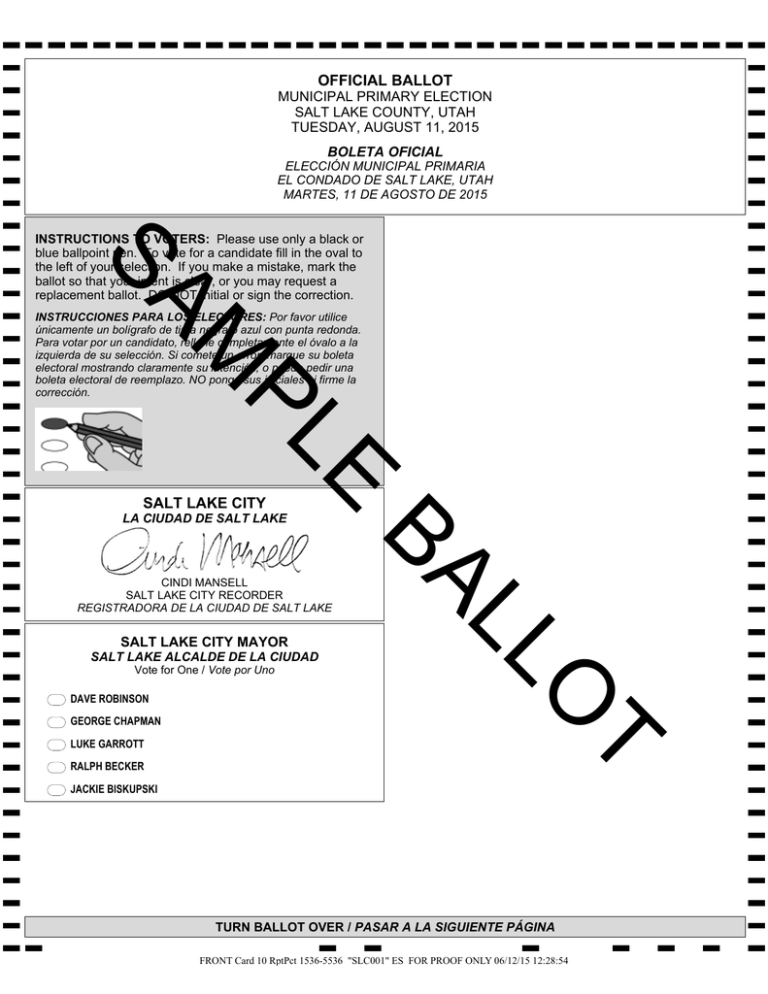 OFFICIAL BALLOT SALT LAKE CITY