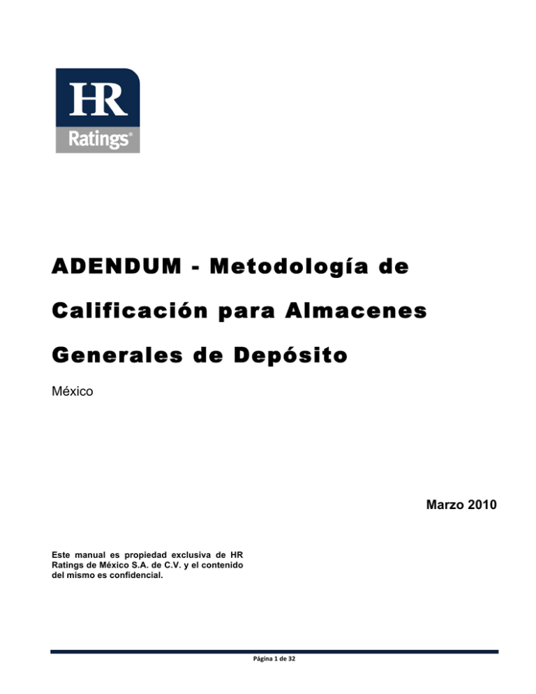 ADENDUM - Metodología de Calificación para Almacenes