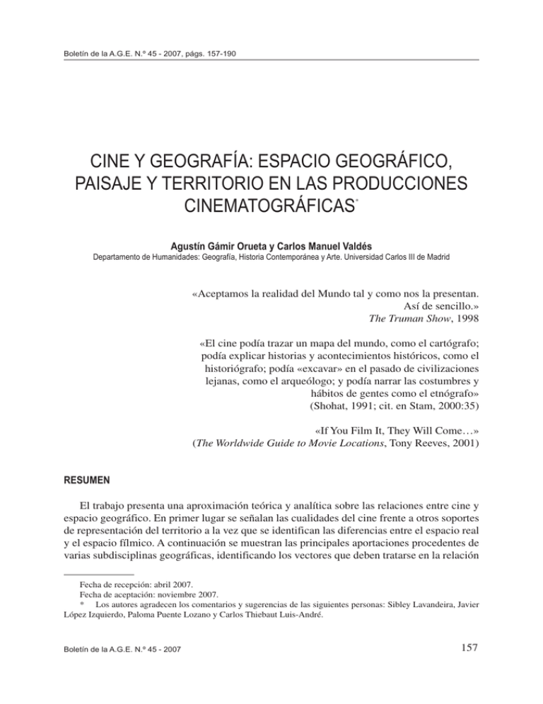 cine y geografía: espacio geográfico, paisaje y territorio en las cine y geografía: espacio geográfico, paisaje y territorio en las