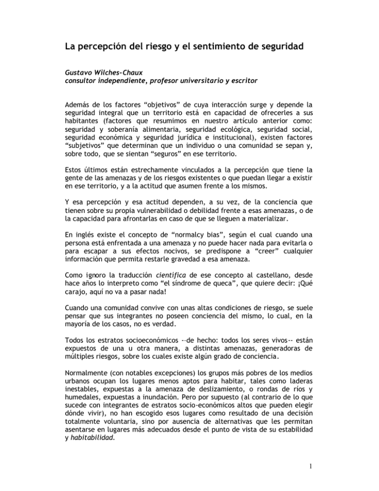 La percepción del riesgo y el sentimiento de seguridad