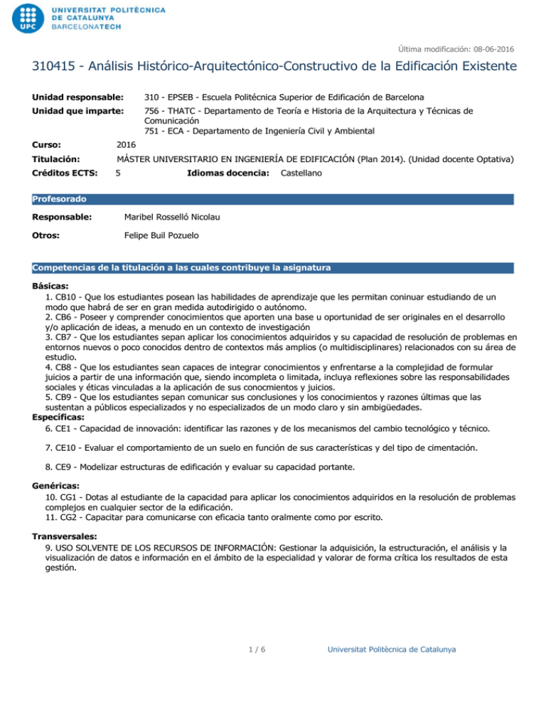 Análisis Histórico-Arquitectónico-Constructivo de la Edificación