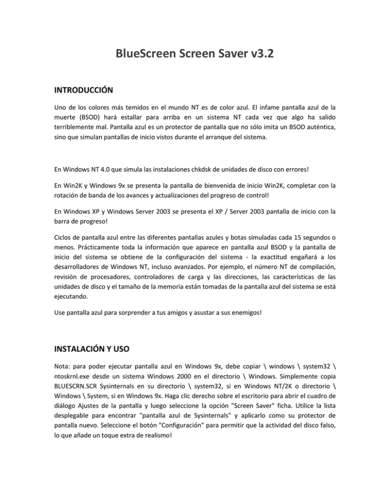 BlueScreen Screen Saver v3.2