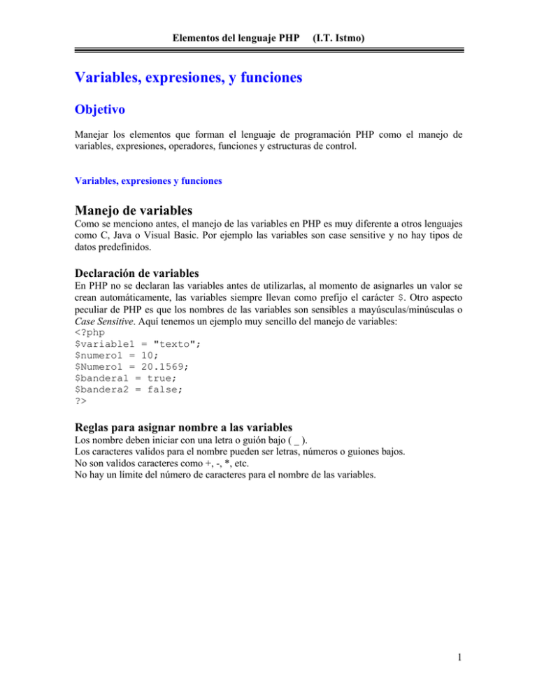 Variables, expresiones, y funciones