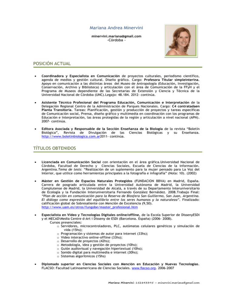 Mariana Andrea Minervini POSICIÓN ACTUAL