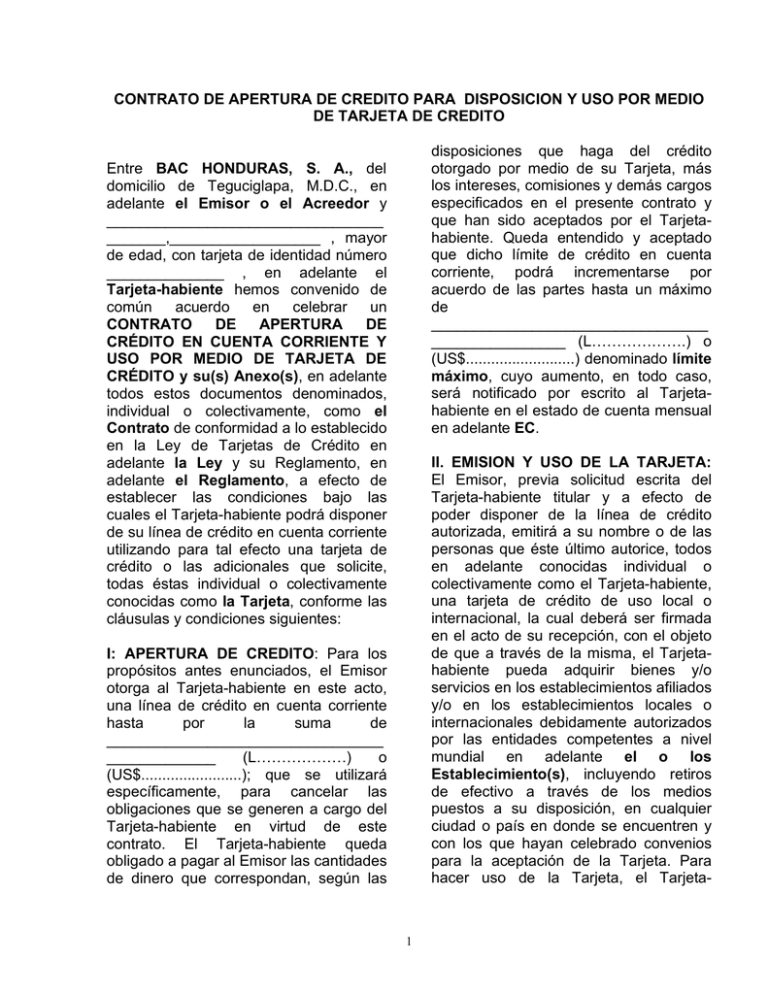 Contrato de Tarjetas de Crédito