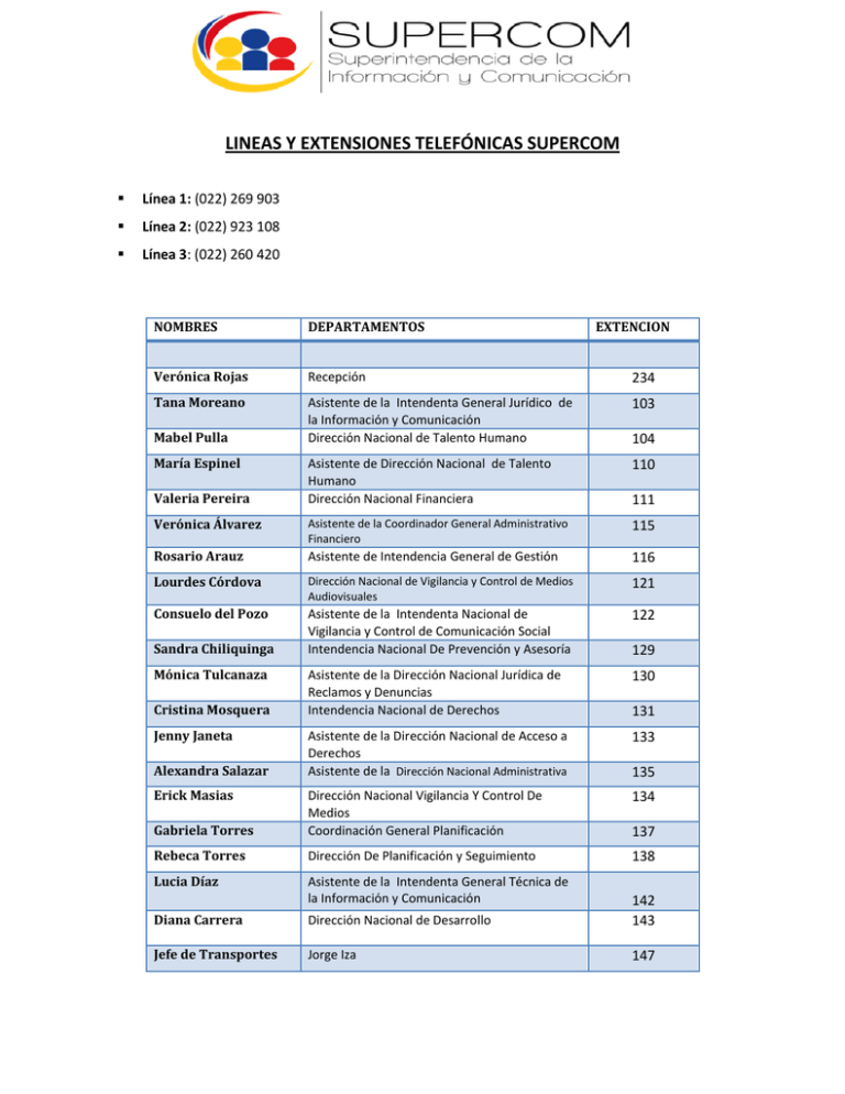 LINEAS Y EXTENSIONES TELEFÓNICAS SUPERCOM