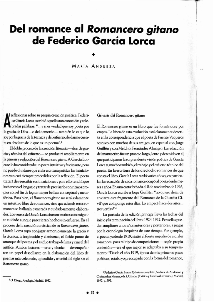 Del romance al Romancero gitano de Federico García Lorca