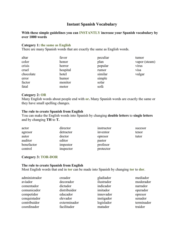 Instant Spanish Vocabulary