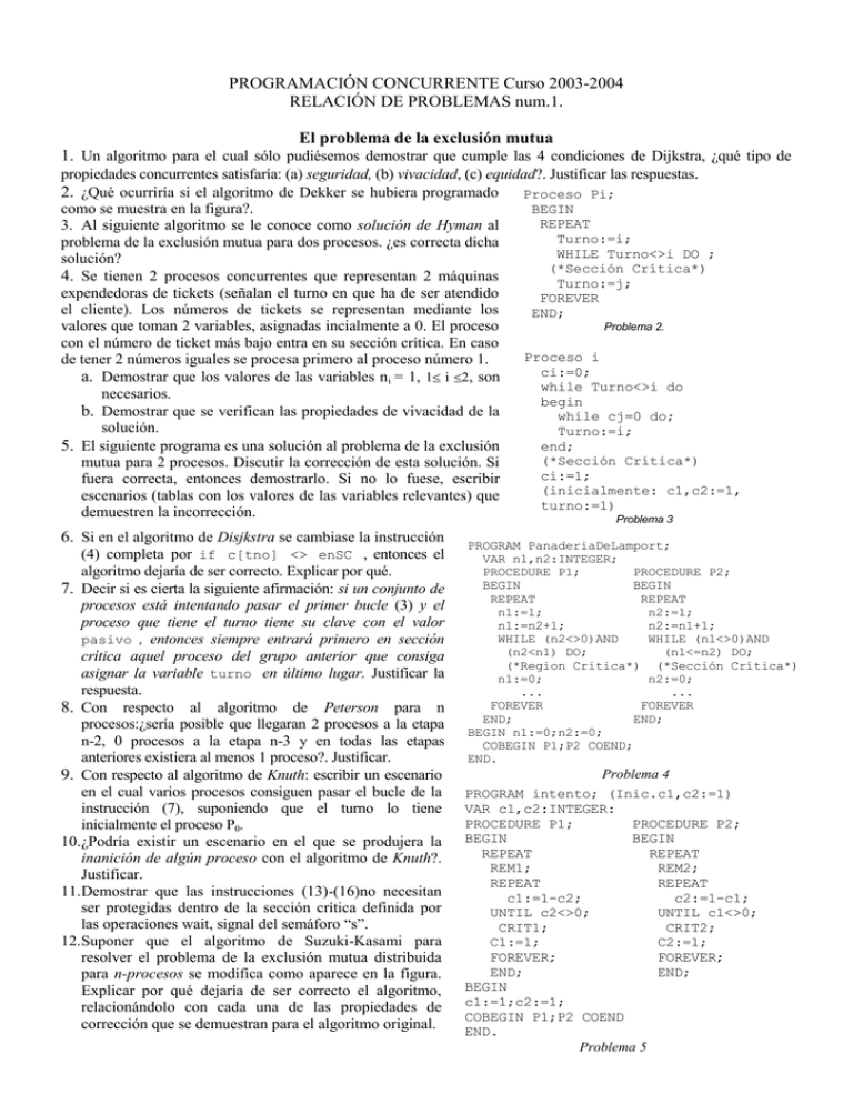 PROGRAMACIÓN CONCURRENTE Curso 2002-2003