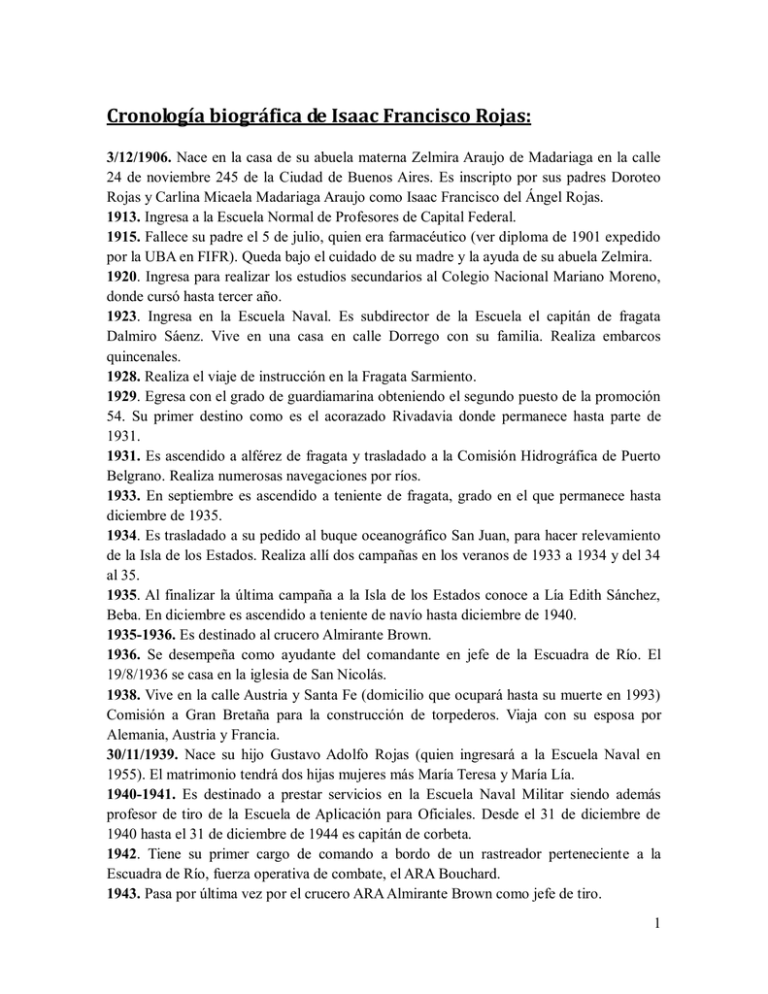 Cronología biográfica de Isaac Francisco Rojas: