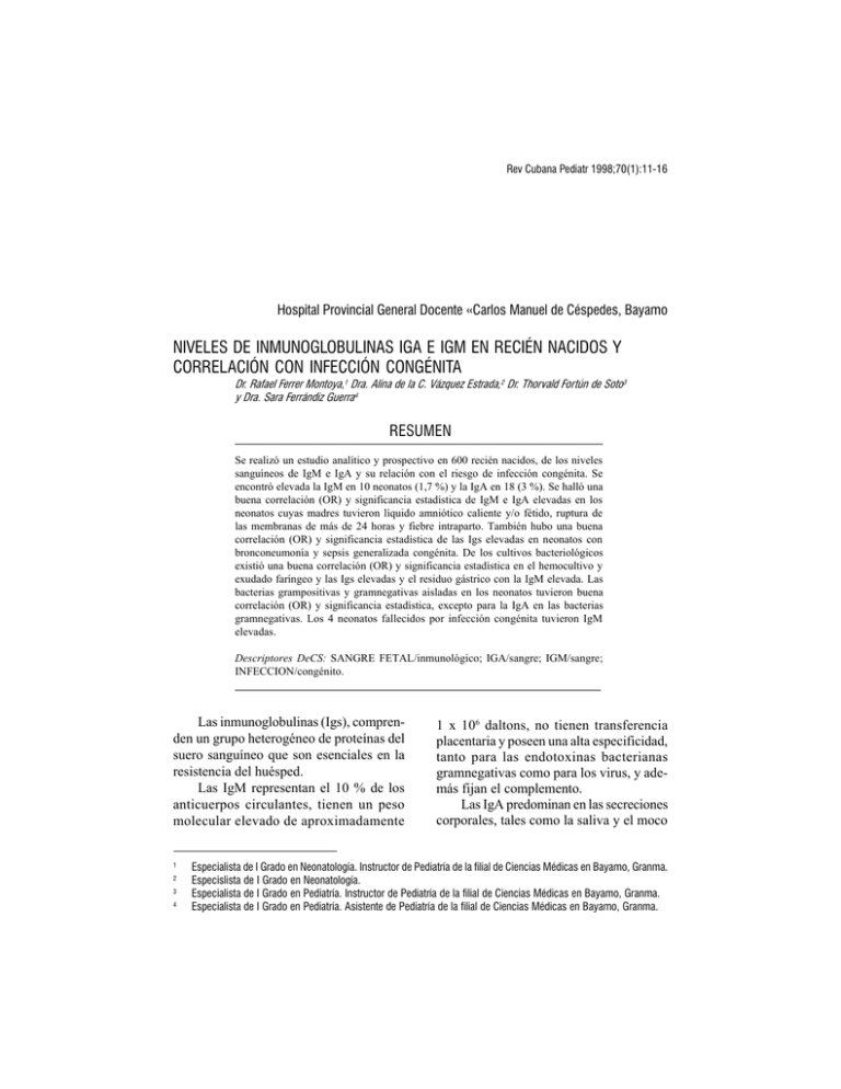 NIVELES DE INMUNOGLOBULINAS IGA E IGM EN RECIÉN