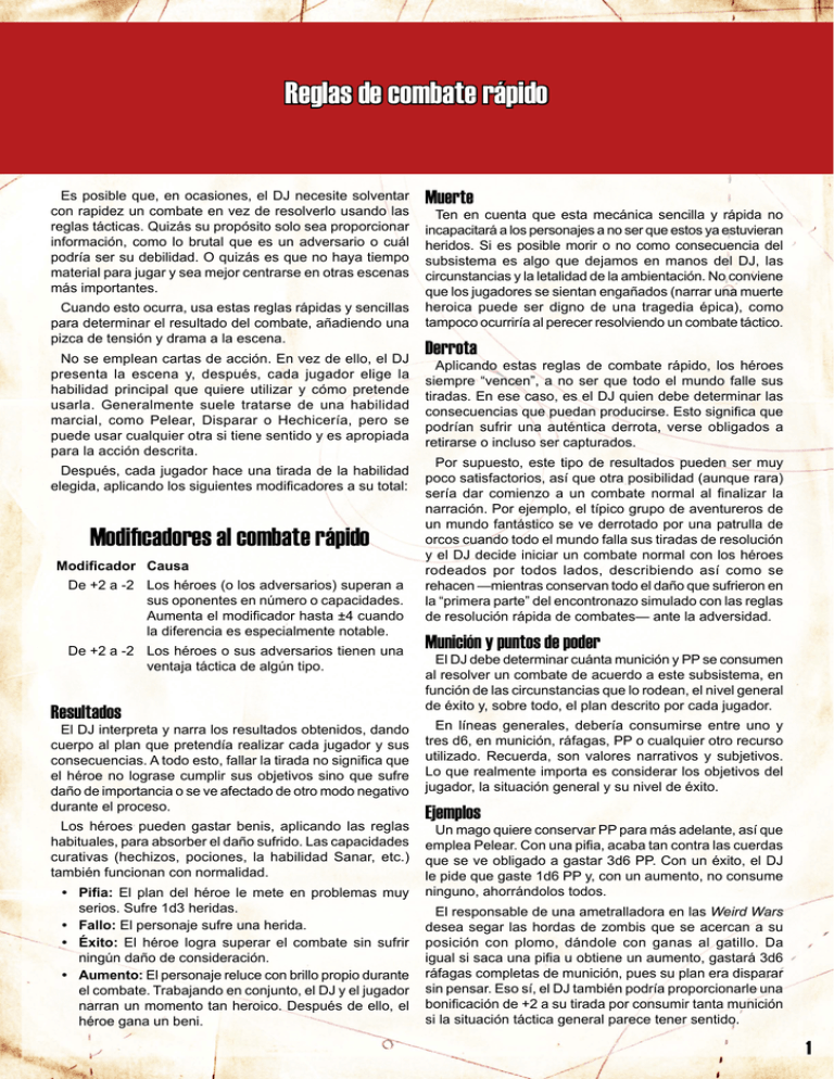 Resolución rápida de combates