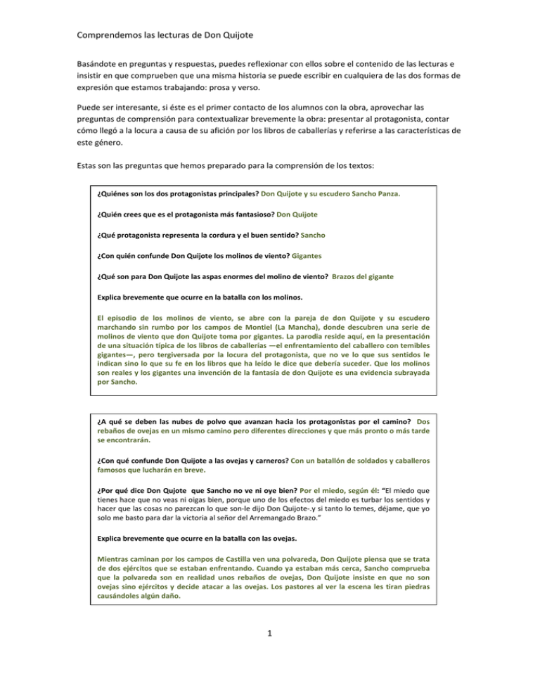 Comprendemos las lecturas de Don Quijote (docente)