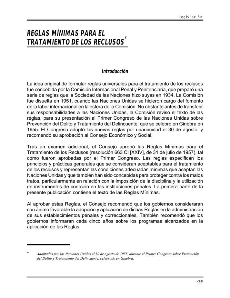 REGLAS MÍNIMAS PARA EL TRATAMIENTO DE LOS RECLUSOS