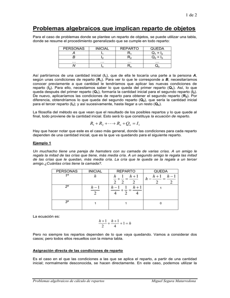 Problemas Algebraicos Reparto