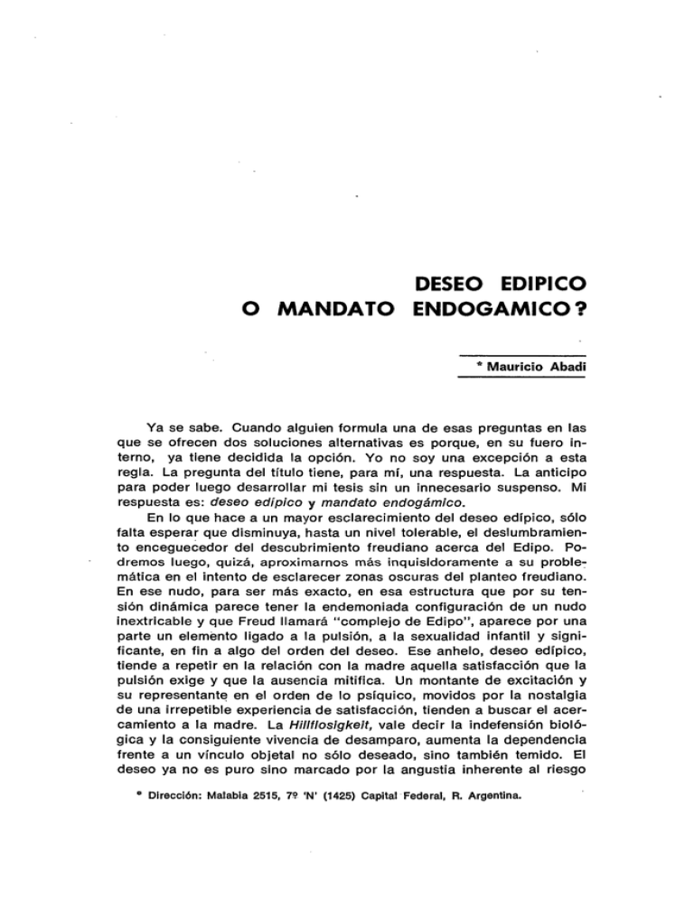 deseo edipico o mandato endogamico?