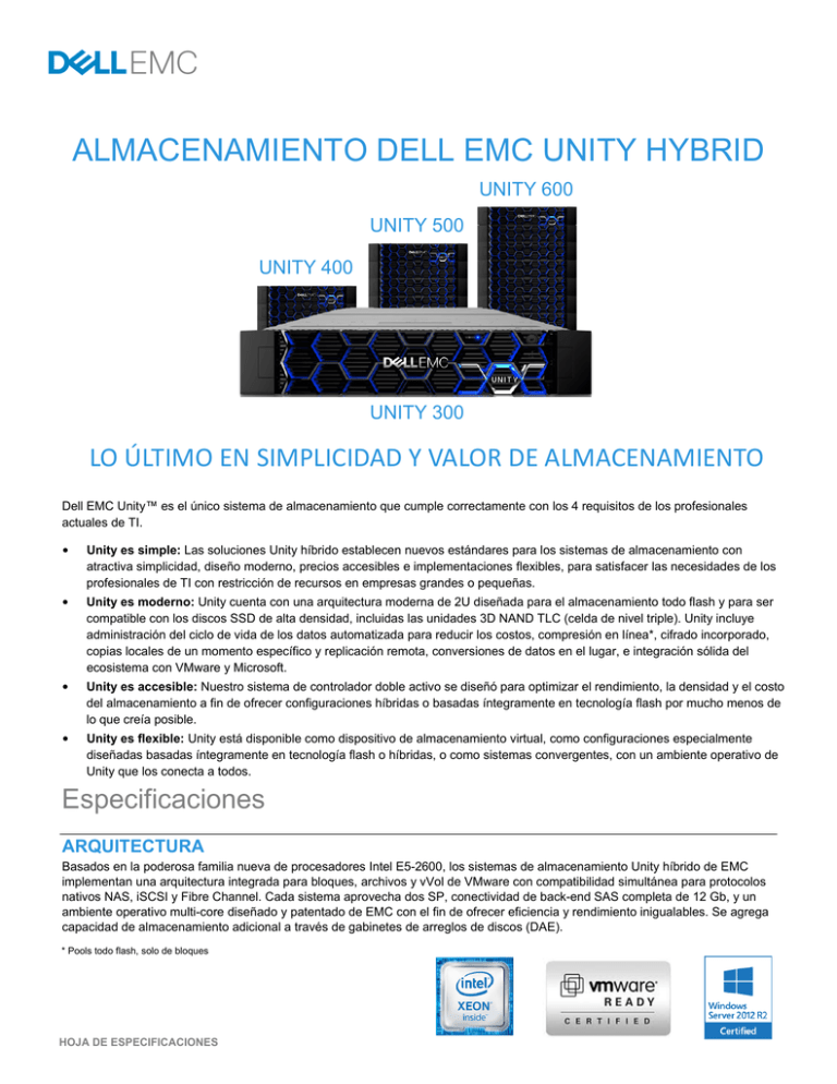 almacenamiento emc unity híbrido