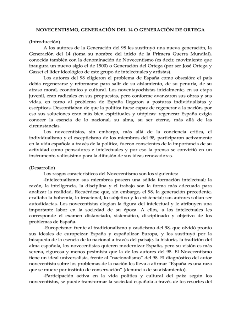 NOVECENTISMO, GENERACIÓN DEL 14 O