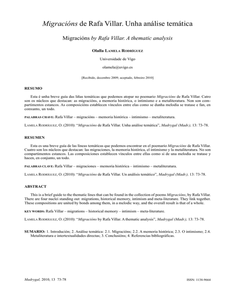 Migracións de Rafa Villar. Unha análise temática