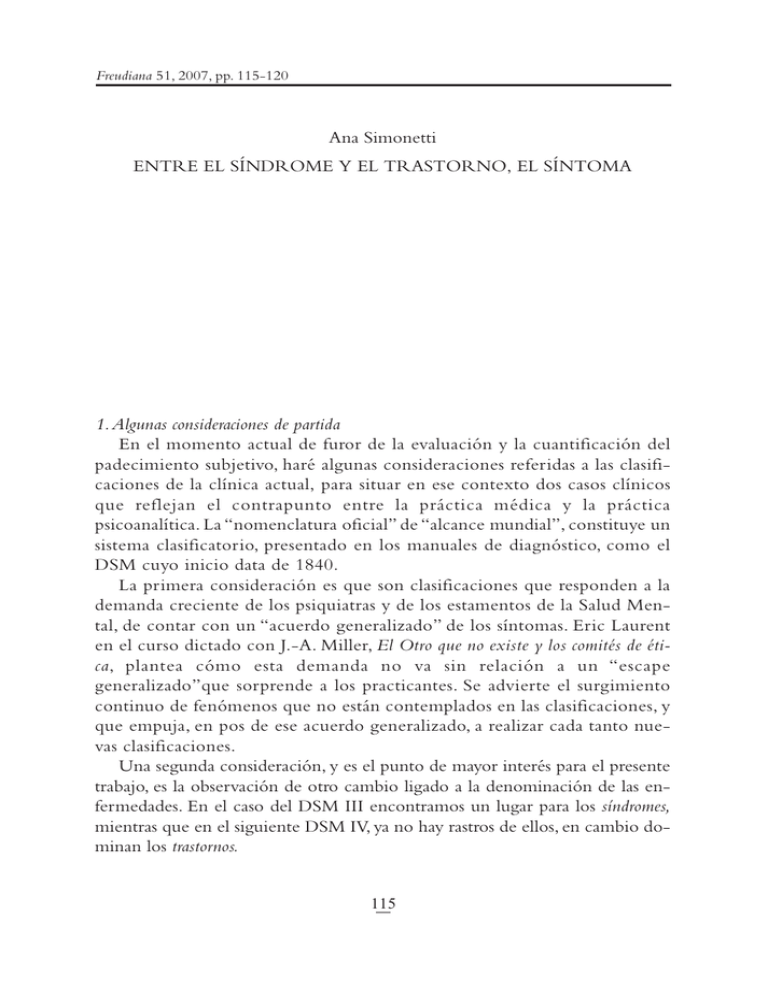 Ana Simonetti ENTRE EL SÍNDROME Y EL TRASTORNO, EL