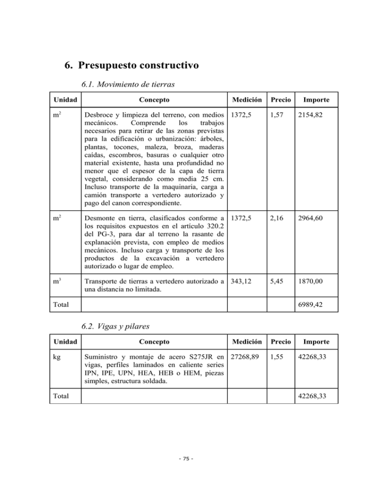 6. Presupuesto constructivo