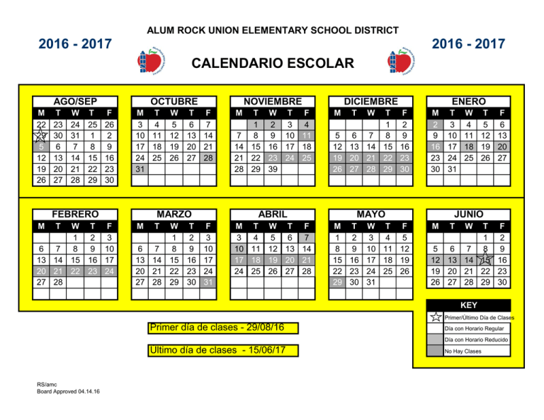 2016 - 2017 2016 - 2017 CALENDARIO ESCOLAR