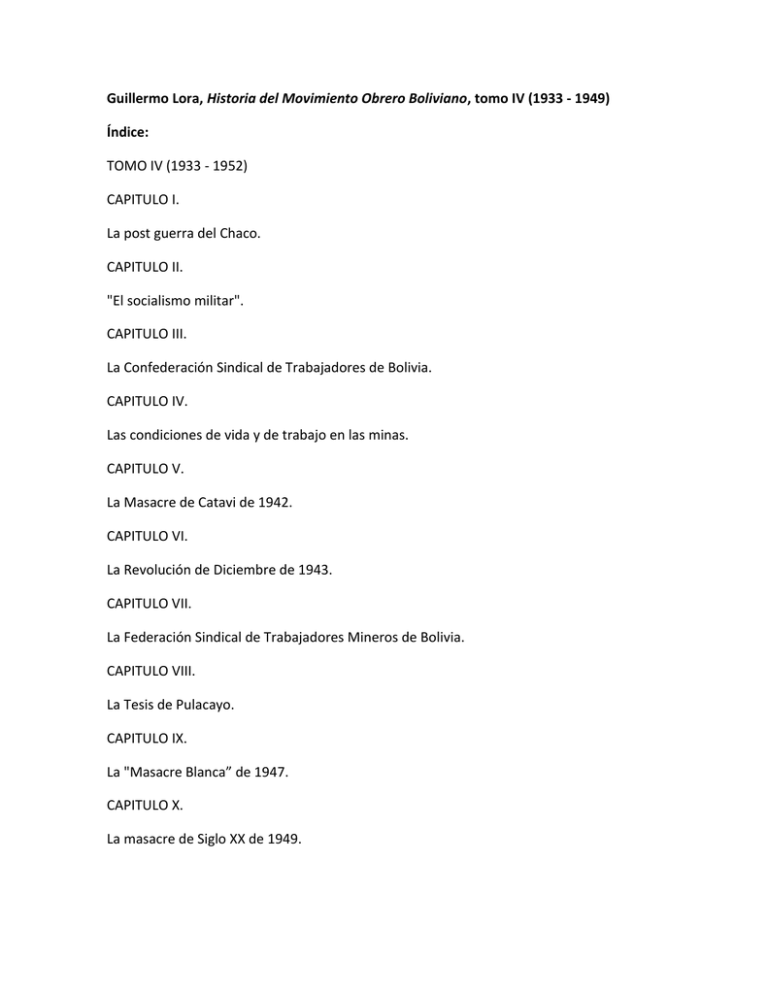 Guillermo Lora, Historia del Movimiento Obrero Boliviano, tomo IV