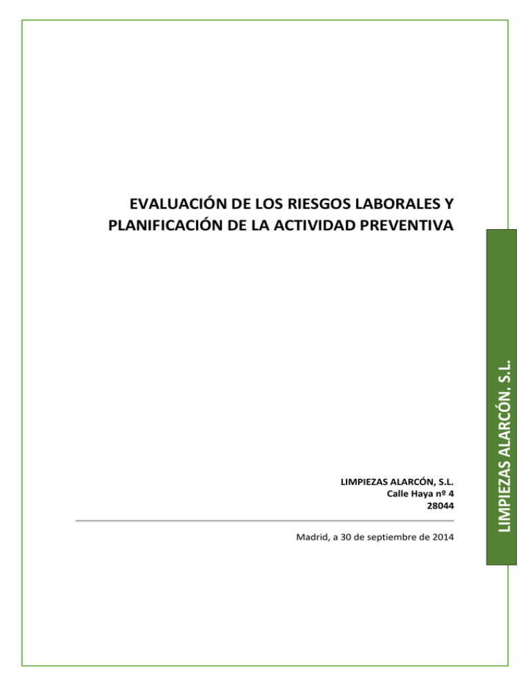 EVALUACIÓN DE LOS RIESGOS LABORALES Y PLANIFICACIÓN