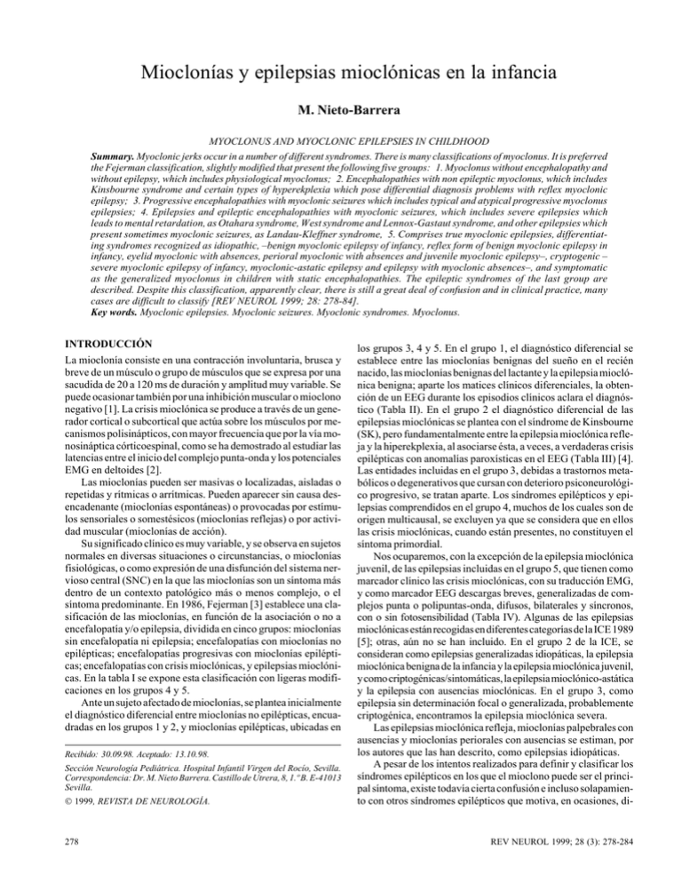 Mioclonías y epilepsias mioclónicas en la infancia