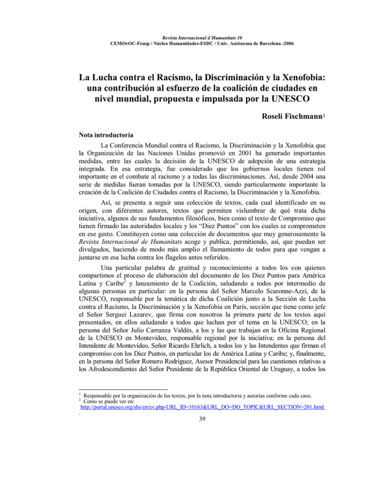 La Lucha contra el Racismo, la Discriminación y la Xenofobia: una