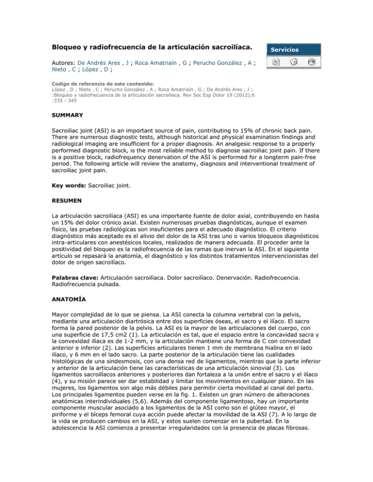 Bloqueo y radiofrecuencia de la articulación sacroilíaca.