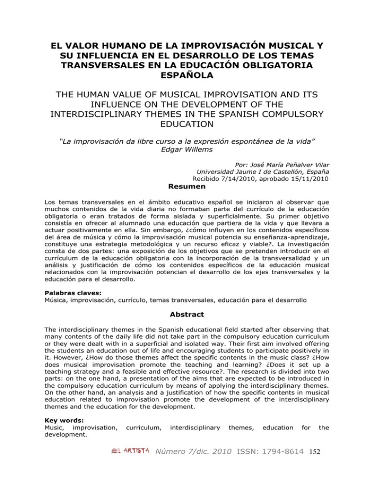 EL VALOR HUMANO DE LA IMPROVISACIÓN MUSICAL Y SU