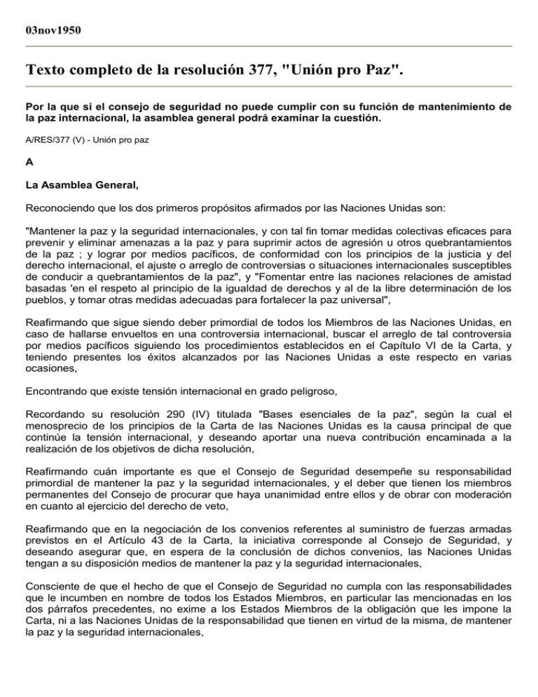Res. 377 Unión Pro Paz Archivo