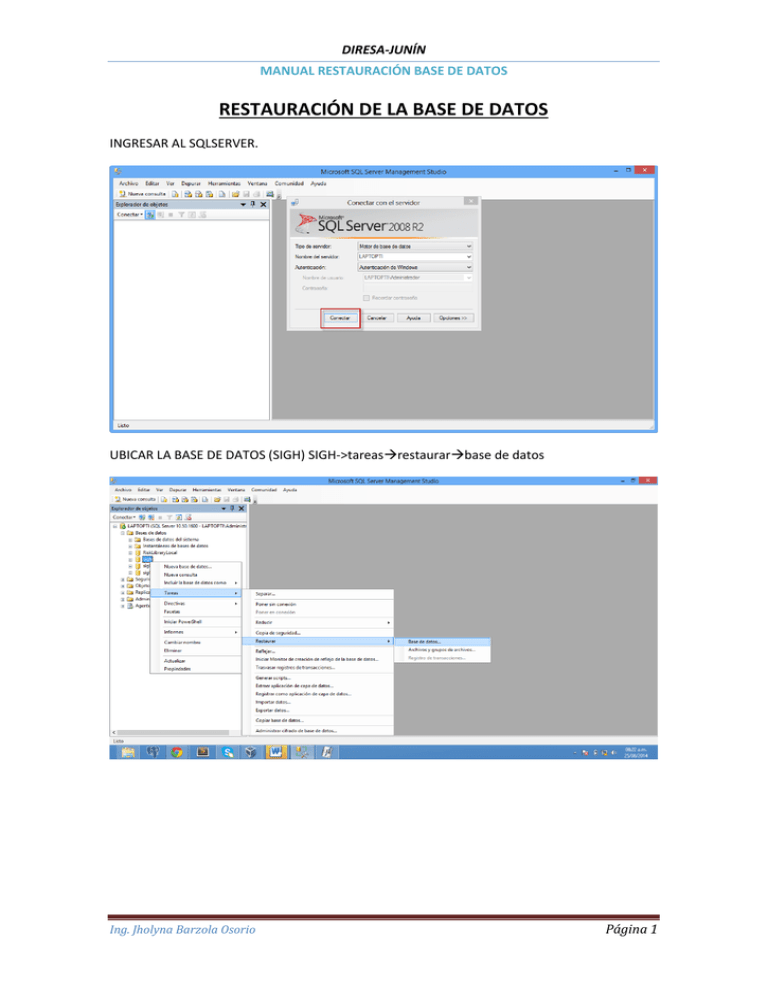restauración de la base de datos