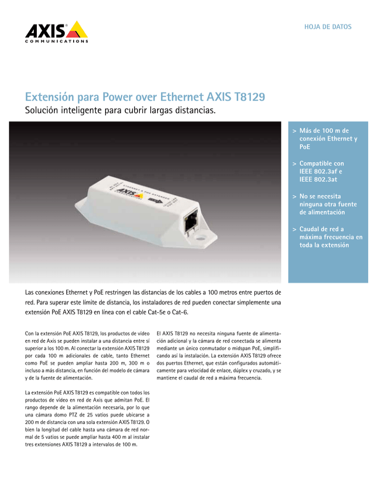 Extensión para Power over Ethernet AXIS T8129