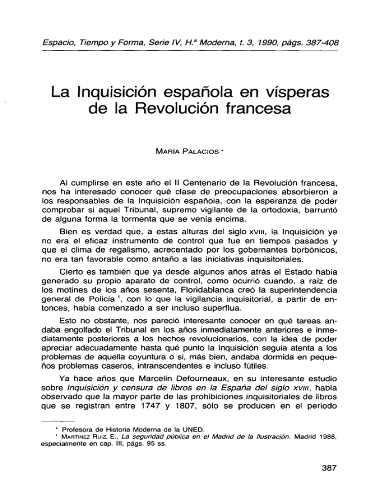 La Inquisición Española En Vísperas De La Revolución Francesa