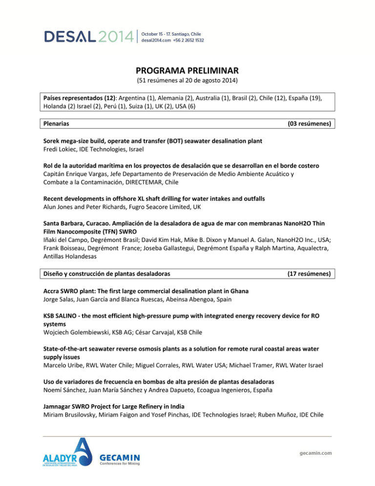 Programa Preliminar DESAL 2014