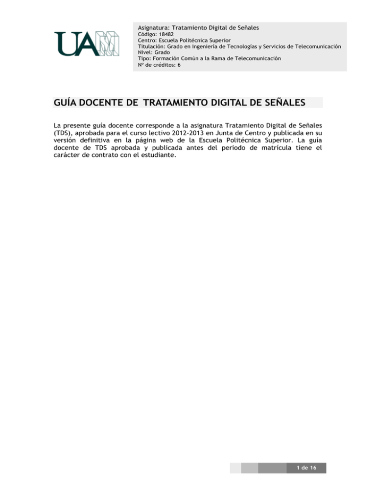 GUÍA DOCENTE DE TRATAMIENTO DIGITAL DE SEÑALES