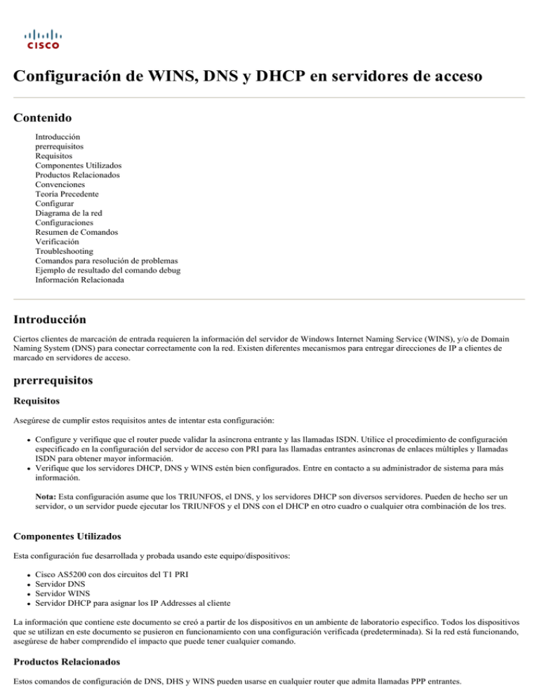 Configuración de WINS, DNS y DHCP en servidores de