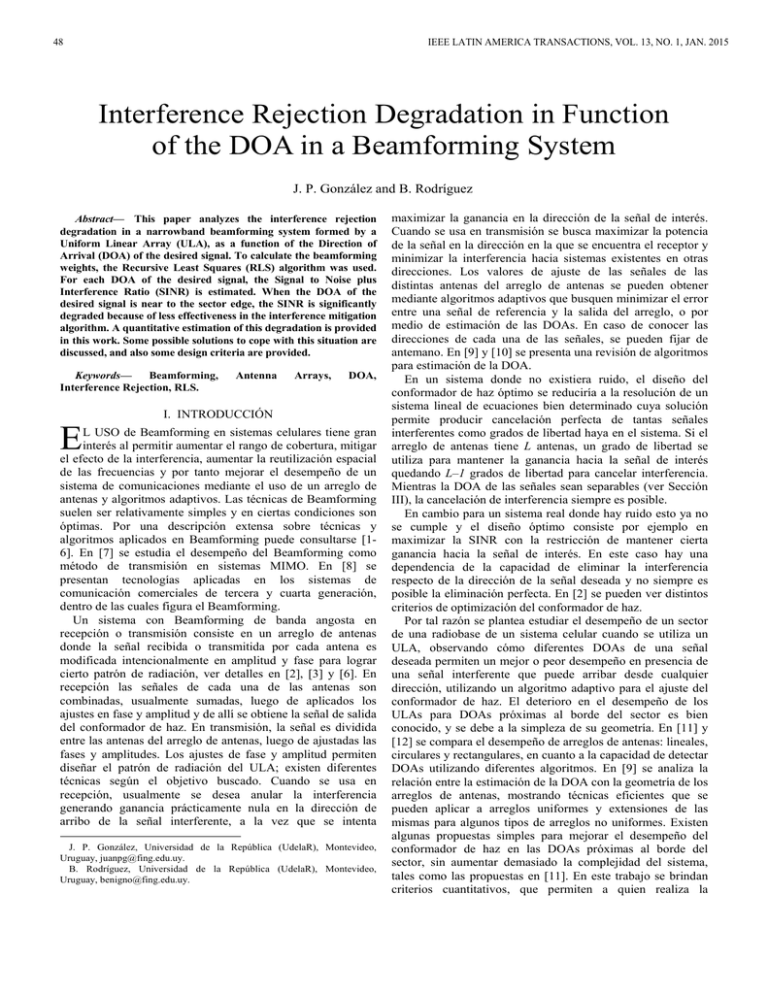 Interference Rejection Degradation in Function of the DOA in a