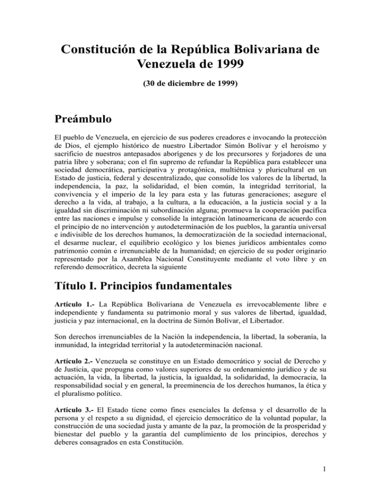 Constitución de la República Bolivariana de Venezuela de 1999