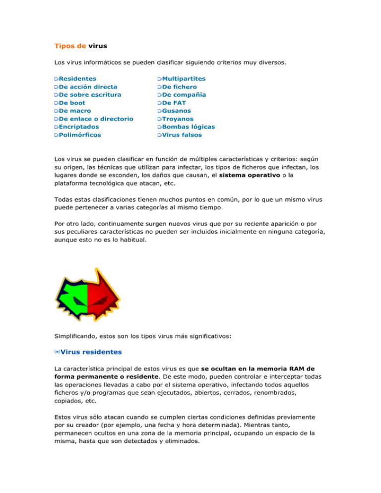 Tipos de virus Virus residentes