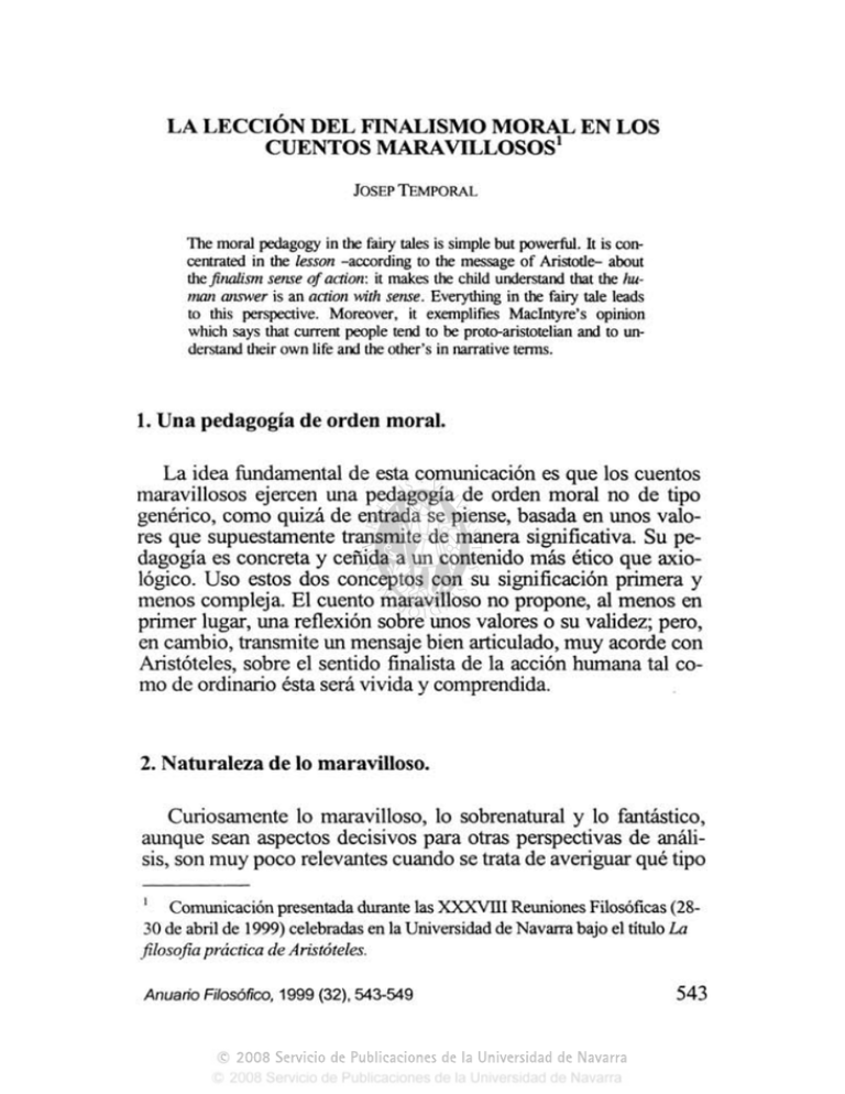 LA LECCIÓN DEL FINALISMO MORAL EN LOS CUENTOS