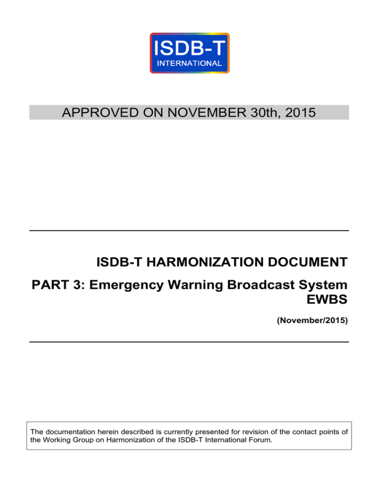 APPROVED ON NOVEMBER 30th, 2015 ISDB