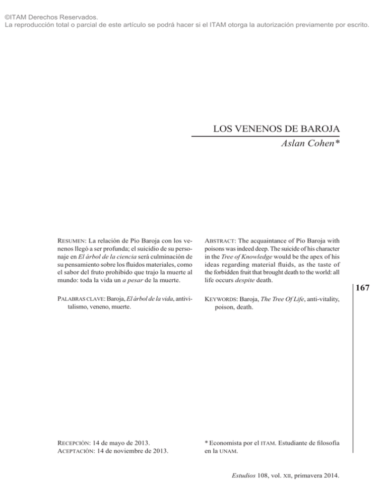 LOS VENENOS DE BAROjA aslan cohen