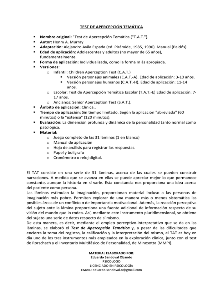 Test de Apercepción Temática (TAT): Guía y Aplicación